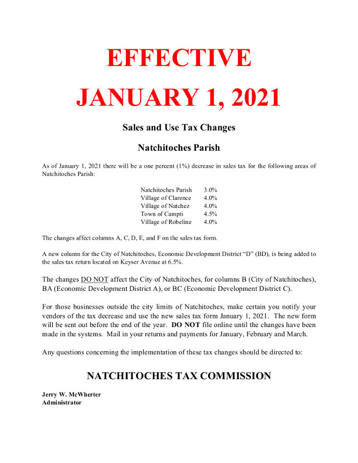 PUBLIC NOTICE – NATCHITOCHES TAX COMMISSION CHANGE NOTICE ...